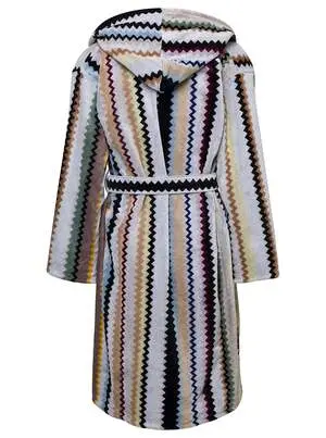 Missoni Zigzag Cotton Bathrobe With Adjustable Waist Belt And Pockets - Multicolor