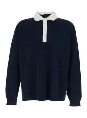 Hugo Boss Cotton And Virgin Wool Blend Polo-collar Sweater With Button Placket