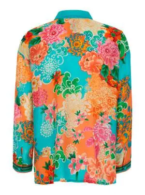 Johnny Was Audrey Button-up Shirt With Classic Collar And All-over Floral Silk - Multicolor