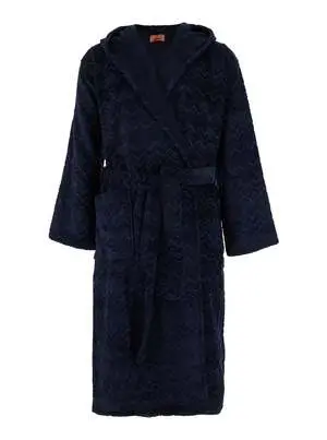 Missoni Cotton Bathrobe With Zigzag Motif And Waist Belt - Blu