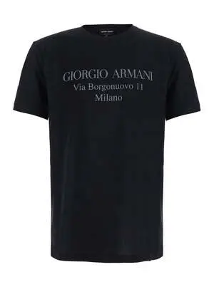 Giorgio Armani S Crew Neck Cotton T-shirt With Address Print - Black