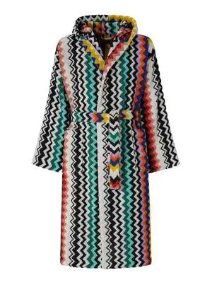 Missoni Hooded Cotton Bathrobe With All-over Zig-zag Motif - Multicolor