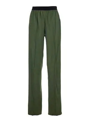 TOM FORD Logo Elastic Waist Stretch Silk Pants, Relaxed Straight-leg Design - Green