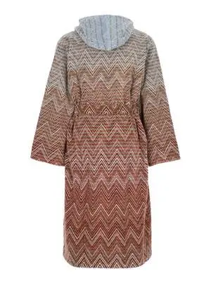 Missoni Hooded Zigzag Bathrobe In Cotton With Belt And Patch Pockets - Red