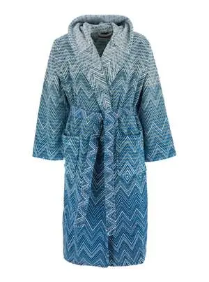 Missoni Cotton Bathrobe With Hood And Zigzag Motif - Blu