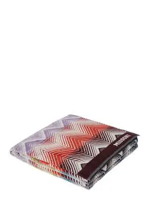 Missoni Cotton Beach Towel With Logo Lettering And Zigzag Motif - Multicolor