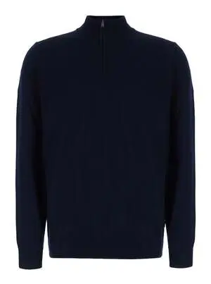 Hugo Boss Wool Half-zip Sweater With Ribbed Finishes - Blu