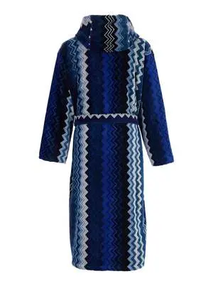 Missoni Tech Fabric Hooded Bathrobe With Drawstring Closure - Blu