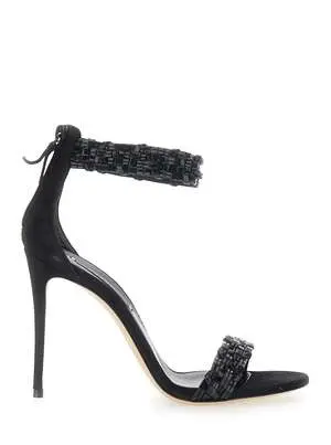 Casadei Heeled Sandals With Beaded Suede Details - Black