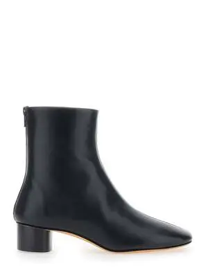 Le Monde Beryl Leather Ankle Boots With Medium Block Heel And Back Zip - Black