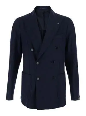 Tagliatore Double-breasted Wool-blend Jacket With Peak Lapels And Welt Pockets