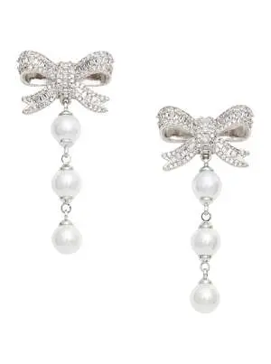 SELF-PORTRAIT Bow And Pearl Drop Earrings With Crystal Accents - Metallic