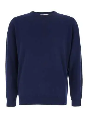 KANGRA Cashmere Crewneck Sweater With Ribbed Trims - Blu