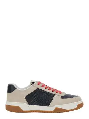 Valentino Garavani Vlogo Leather & Tech Fabric Sneaker With Perforated Toe And Lace-up - Beige