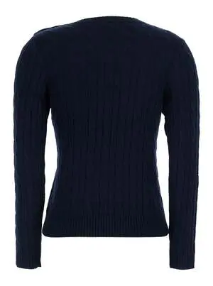 Ralph Lauren Cable-knit Crewneck Sweater With Embroidered Logo - Blu