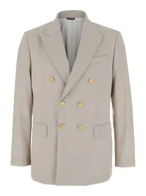 REVERES 1949 Double-breasted Peak Revers Wool-blend Blazer For - Beige