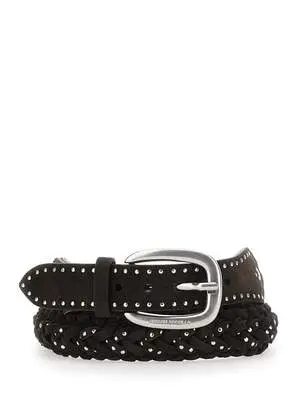 GOLDEN GOOSE Braid Houston Suede Belt With Micro Studs And Classic Closure