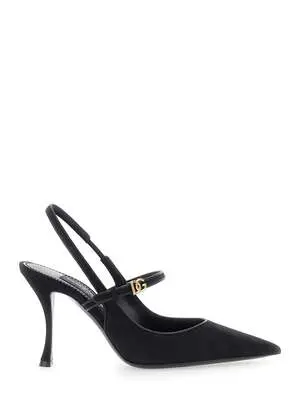 DOLCE E GABBANA Suede Slingback Pumps With Ankle Strap Closure And Pointed Toe - Black