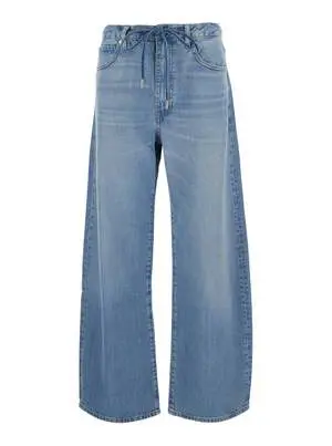 FRAME Off-duty Drawstring Bow Wide-leg Denim Jeans With Relaxed Fit For - Blu