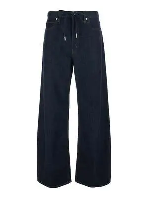 FRAME Drawstring Waist Wide-leg Jeans With Bow Detail And Straight Hem - Blu