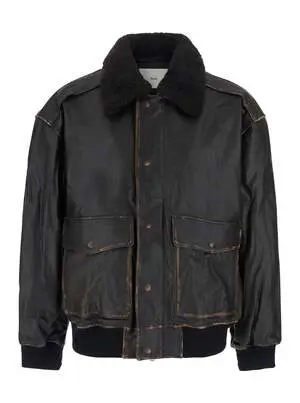 DUNST Detachable A-2 Leather Blouson Jacket With Zip Closure & Chest Patch - Black