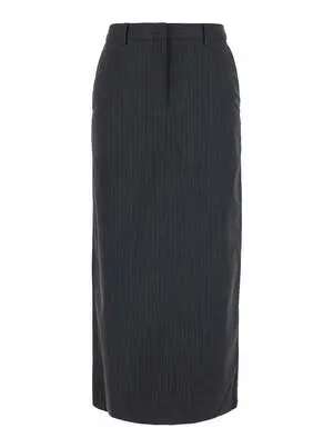 DUNST Tech Fabric Long Striped Skirt With High Waist And H-line Fit - Grey