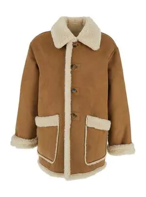 DUNST Reversible Ecofur Shearling Jacket With Classic Collar And Two Front Patch Pockets - Beige