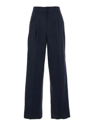 DUNST Cotton-blend Relaxed-fit Pants With Front Pleats - Blu