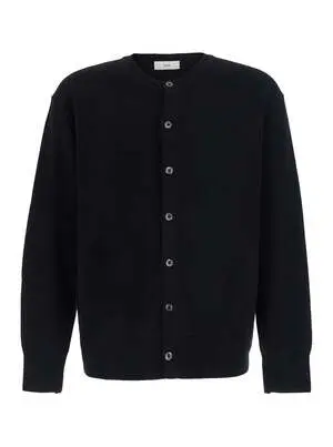 DUNST Crewneck Knit Cardigan In Wool-viscose-nylon-cashmere Blend - Black