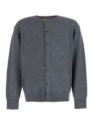 DUNST Crewneck Knit Cardigan With Long Sleeves - Grey