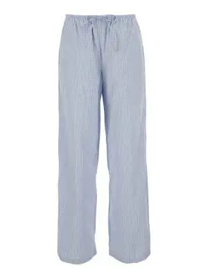 DUNST Check Motif Cotton-blend Pants With Elastic Waistband And Drawstring - Light Blue