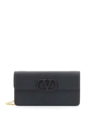 Valentino Garavani Vlogo Calf Leather Mini Handbag With Chain Strap - Black