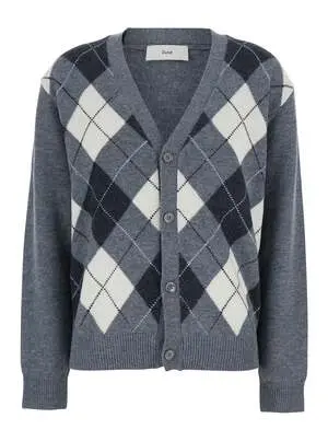 DUNST Argyle V-neck Wool Cardigan For - Grey