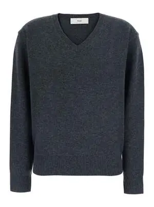 DUNST Cashmere V-neck Sweater For With Long Sleeves - Grey