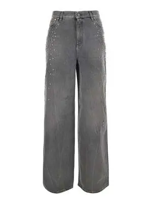 GOLDEN GOOSE Denim Jeans With Stud Details And Back Logo Patch, Five-pocket Relaxed Straight-hem Fit - Grey