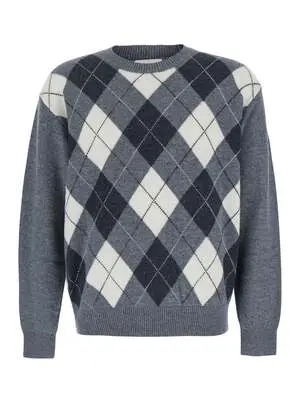 DUNST Argyle Crew Neck Sweater - Grey