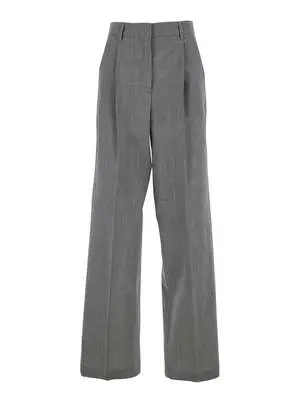 GOLDEN GOOSE Wide-leg Wool Trousers With All-over Prince Of Wales Print - Grey