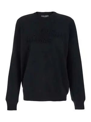 DOLCE E GABBANA Crew Neck Wool Sweater With Front Logo Lettering - Black
