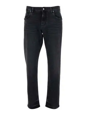 DOLCE E GABBANA Logo Patch Straight-leg Denim Jeans - Black