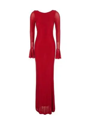 TWENTY FOURHAITCH Long Siren-line Tulle Dress With Wide Back Neckline And Strass Embellishment - Red