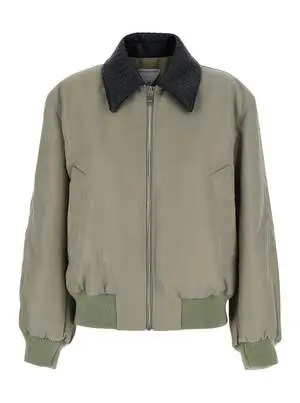 Bottega Veneta Satin Nylon Blouson Jacket With Intrecciato Collar - Beige