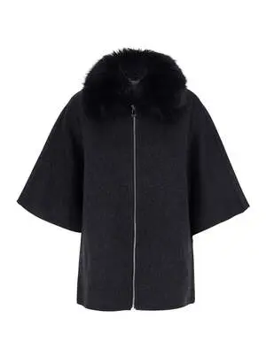 GIOVANNI PARIS Cape Jacket With Synthetic Fur Collar Detail - Grey