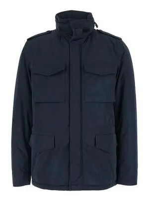 Aspesi Tech Fabric Front-zip Jacket With High Collar And Side Zip Pockets - Blu