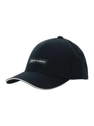 Emporio Armani S Cotton Baseball Cap With Front Logo Patch - Black