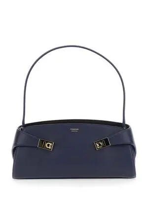 FERRAGAMO Hug Leather Shoulder Handbag With Zip Front, Internal Pocket And Adjustable Strap, 30 X 20 X 10 Cm - Blu