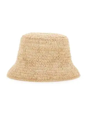Helen Kaminski Raffia Bucket Hat With Logo Plate Front And Crochet Detail