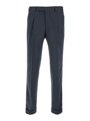 PT TORINO Wool-blend Trousers With Single Front Pleat, Regular Fit - Grey
