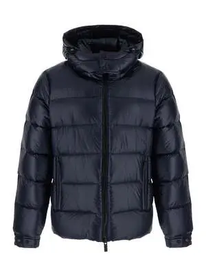 HESKIMO Short Semi-shiny Down Jacket With Hood And Zip Front Pockets - Blu