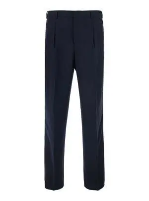 PT TORINO Wool Blend Trousers With Belt Loops And Front Pleats - Blu