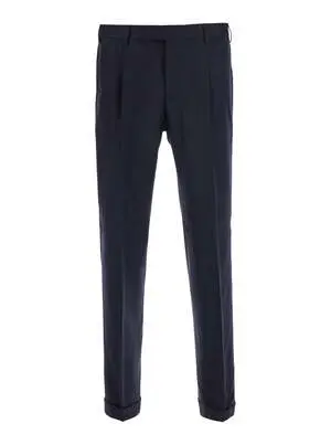 PT TORINO Wool Blend Dress Pants With Single Front Pleat, Regular Fit & Straight Hem - Blu